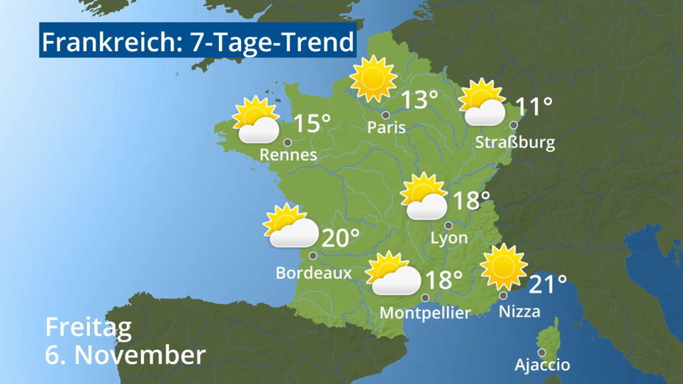 Frankreich: Wie wird das Wetter?: Video 7-Tage-Trend: Paris, Straßburg ...