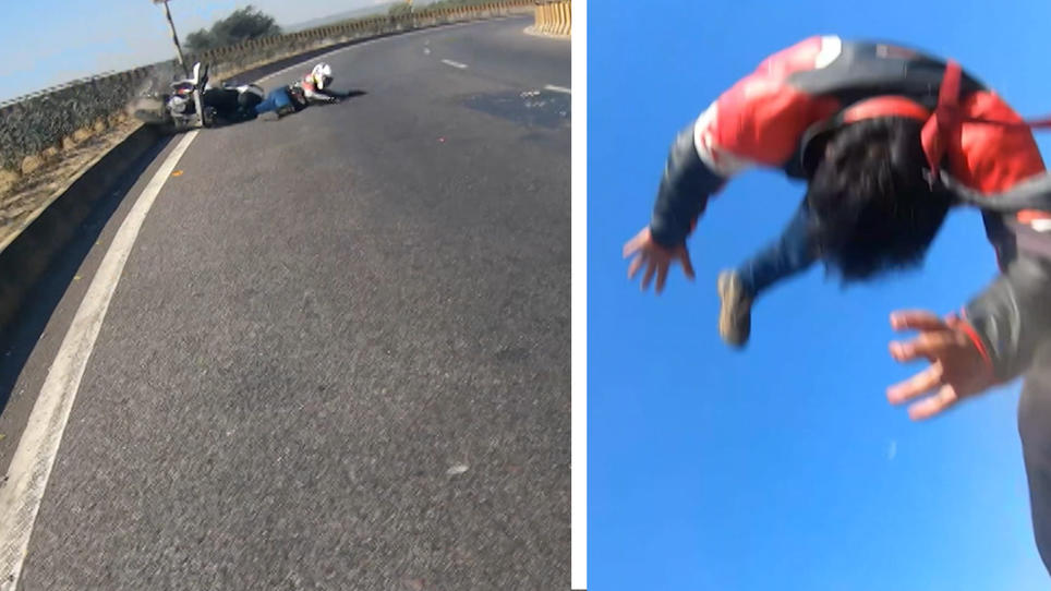 Videodreh geht nach hinten los: Filmer wird von Motorrad durch die Luft ...